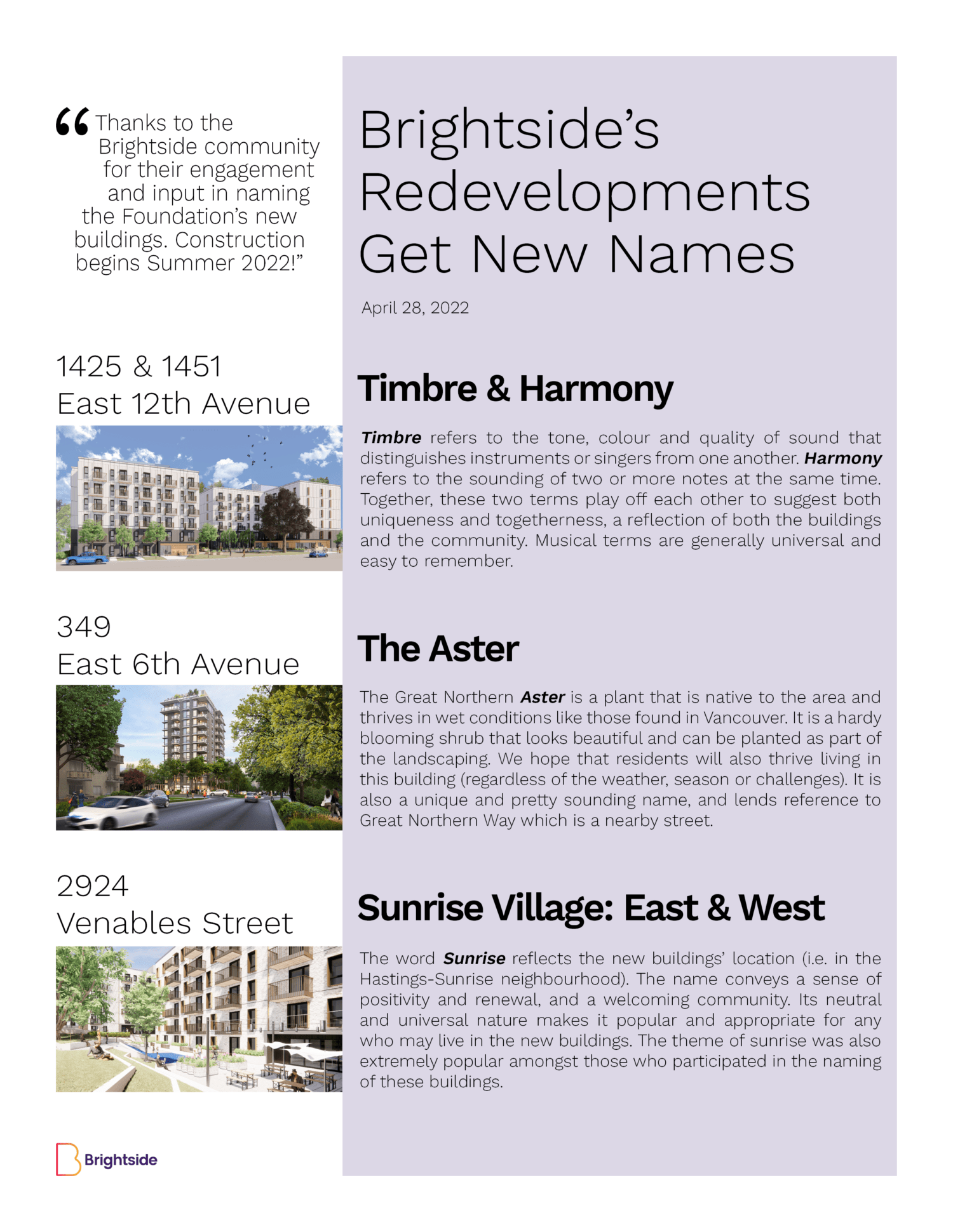 Brightside Community Chooses Names for New Buildings - Brightside